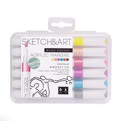 Bruno Visconti Sketch & Art Akrilik Marker 6 Renk Pastel Renkler 22 ...